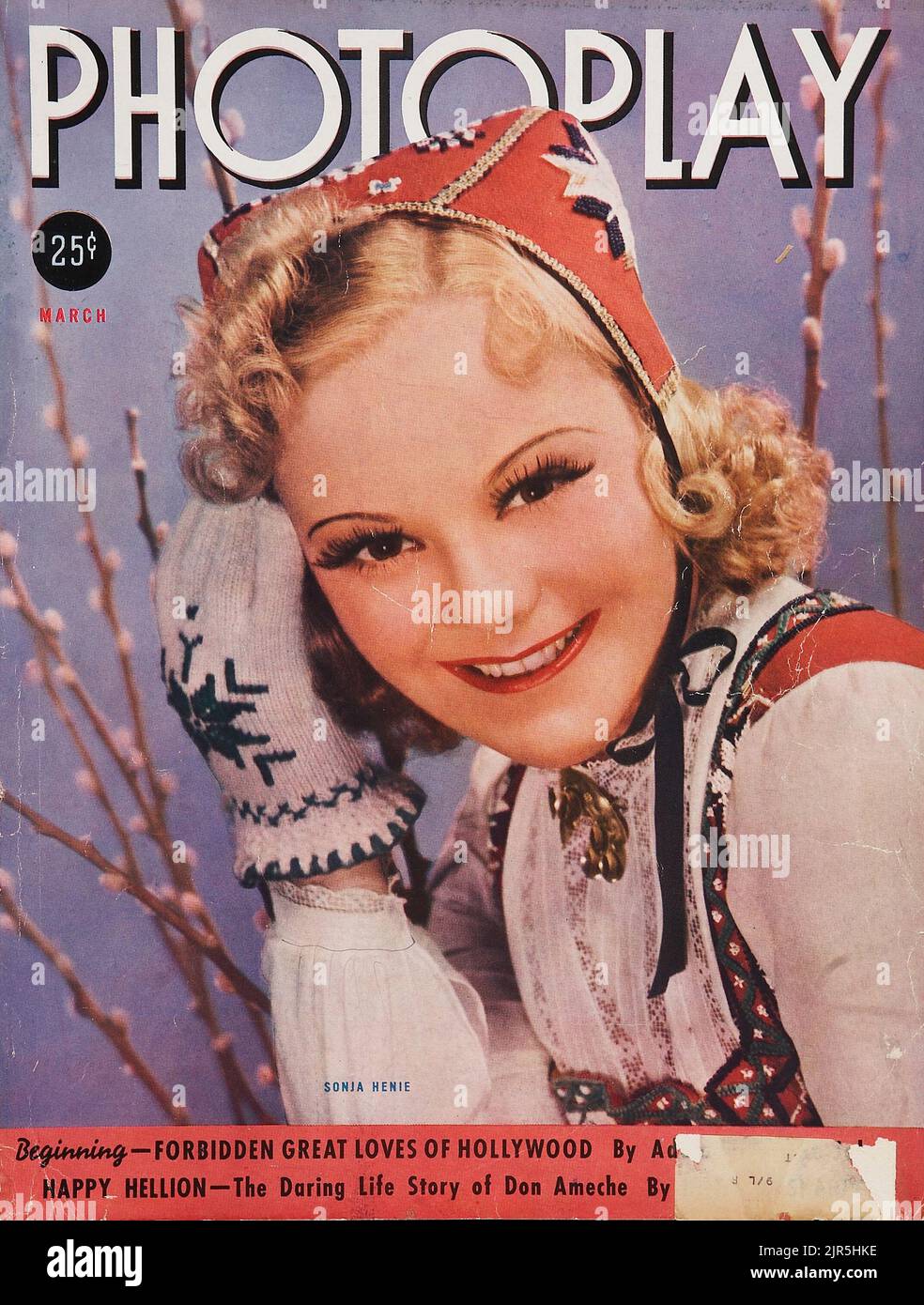 Photoplay (March, 1938). Magazine cover. Sonja Henie Stock Photo - Alamy