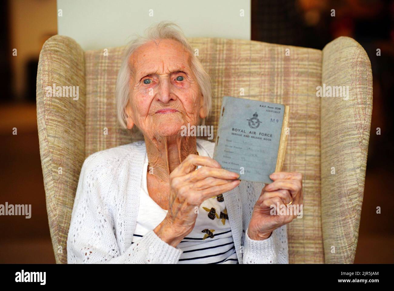 99-year-old WAAF veteran, Mrs Margaret 'Peggy' Terry, holds her RAF ...