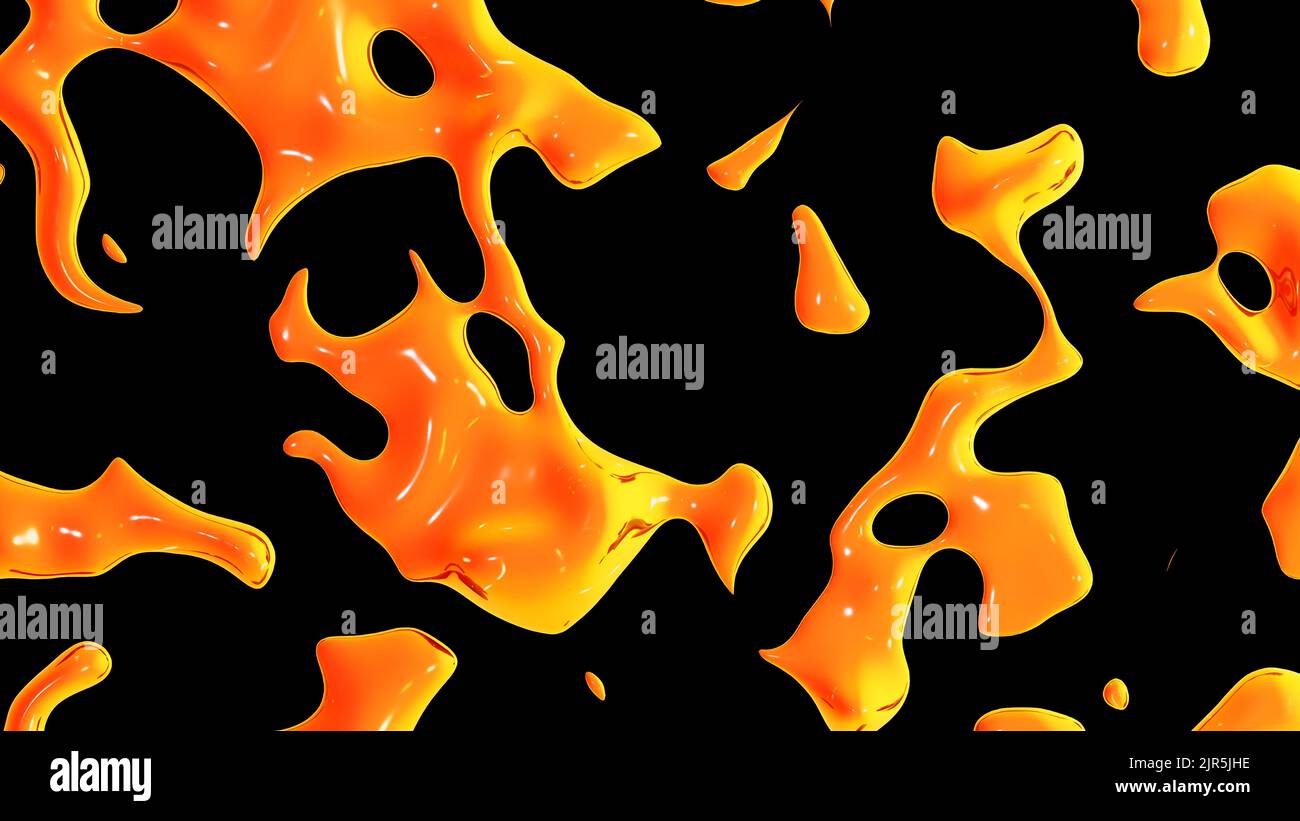 Fluid metallic drops y2k orange background. Dynamic iridescent ...