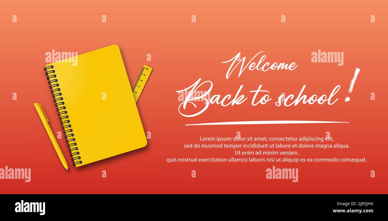 Back to school. Holiday for students. Banner concept with notebook and ...