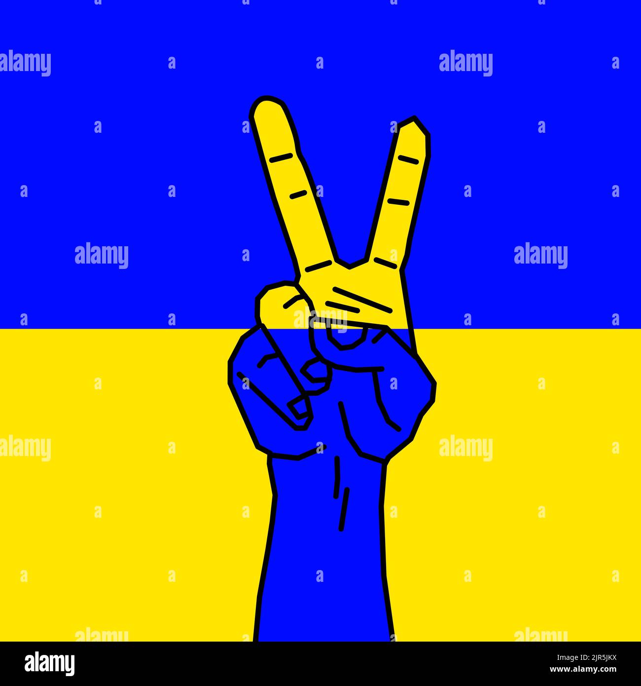 A hand showing peace sign on the Ukraine flag background Stock Photo ...