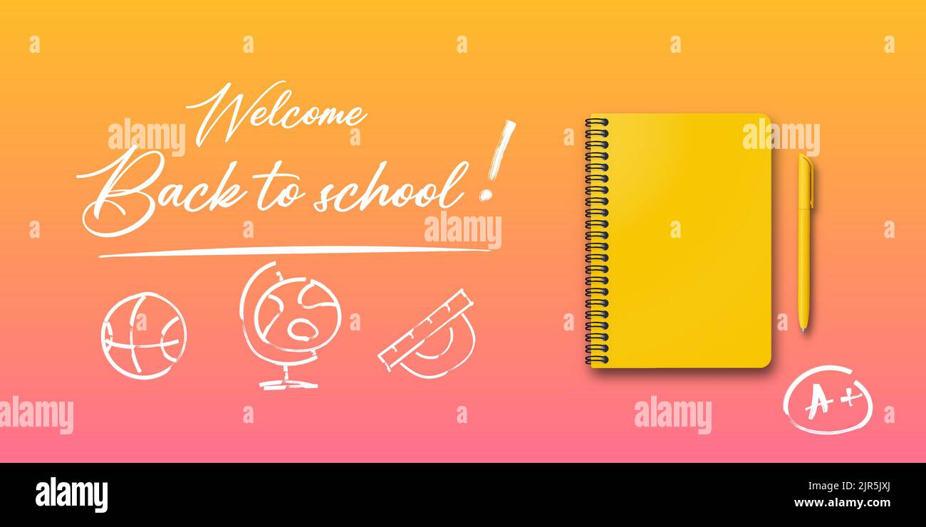 Back to school. Holiday for students. Banner concept with notebook and ...