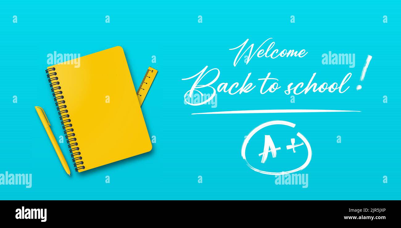 Back to school. Holiday for students. Banner concept with notebook and ...