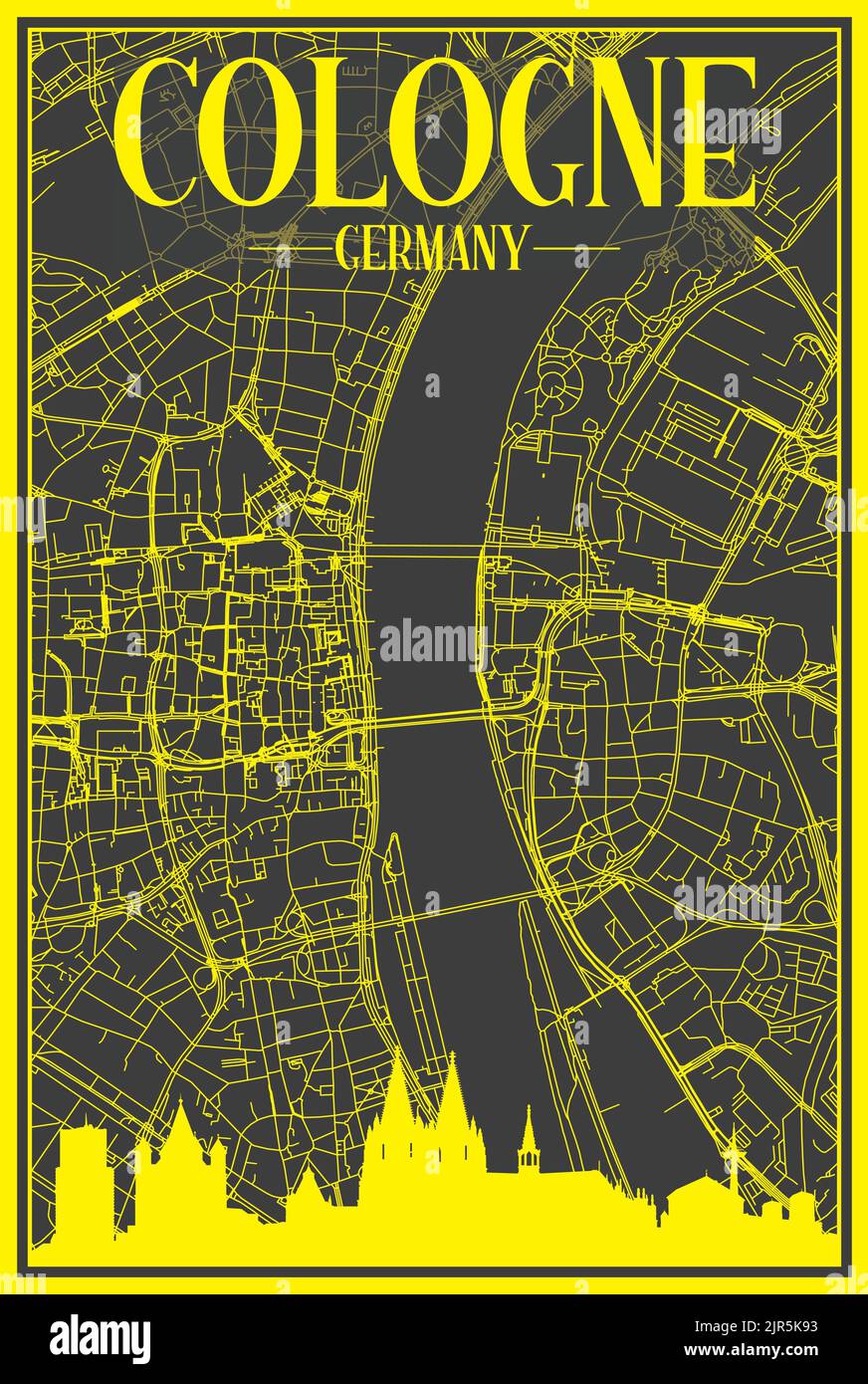 Hand-drawn panoramic city skyline poster with downtown streets network of COLOGNE, GERMANY Stock ...