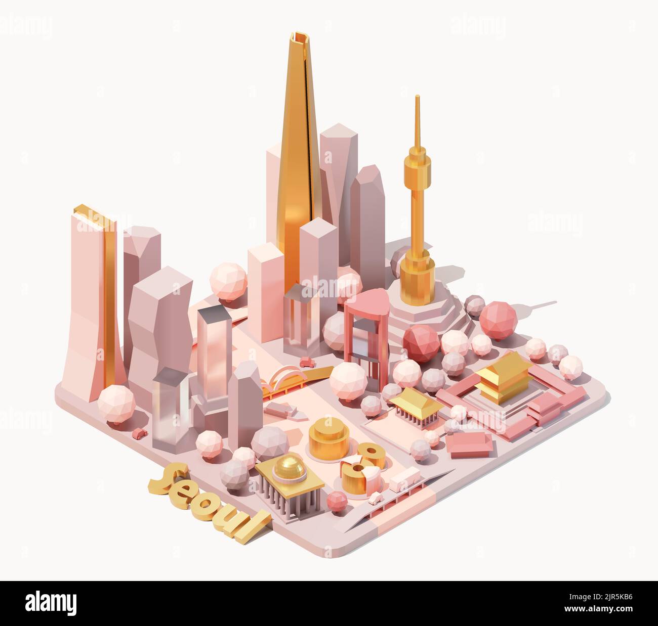 Vector isometric Seoul skyline, South Korea. Low poly illustration ...