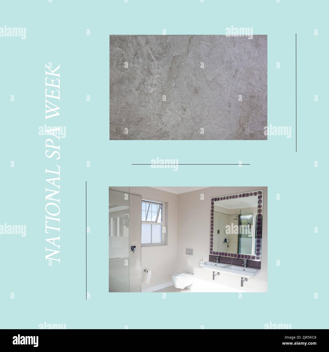 Composition of national spa week text over bathroom Stock Photo - Alamy