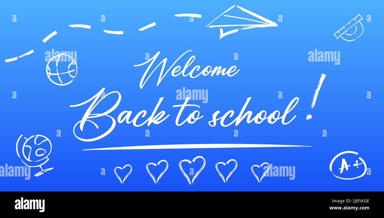 Back to school. Holiday for students. Banner concept on blue background ...