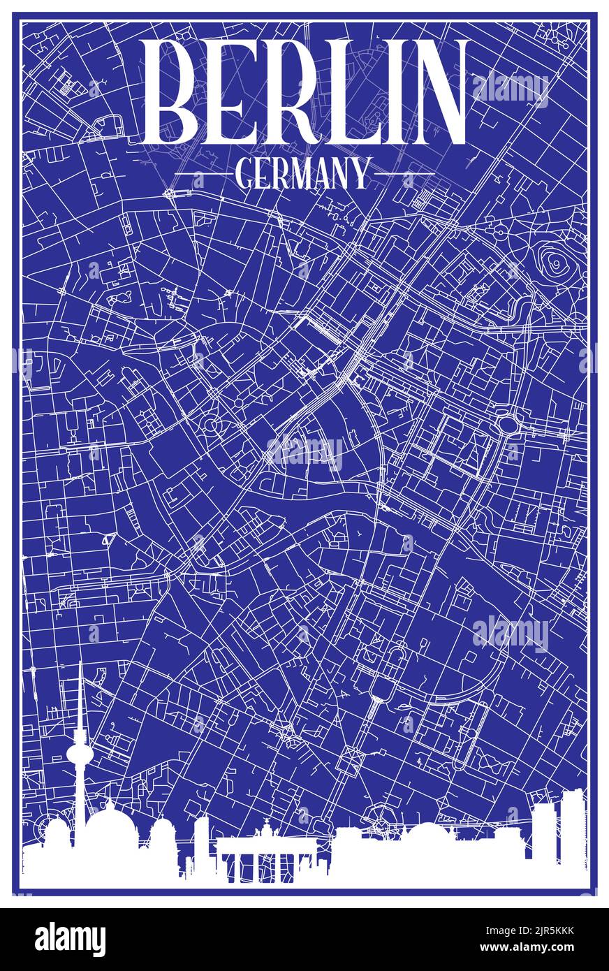 Hand-drawn panoramic city skyline poster with downtown streets network of BERLIN, GERMANY Stock ...