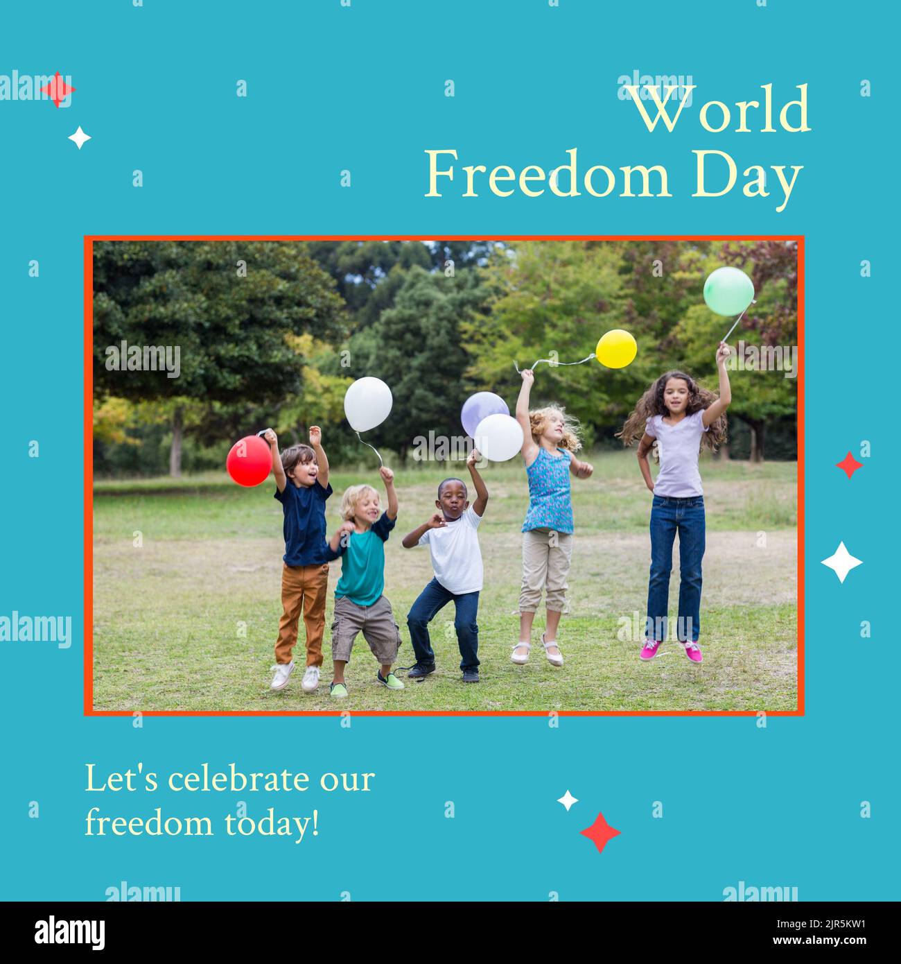 Happy multiracial children playing with colorful balloons in park ...
