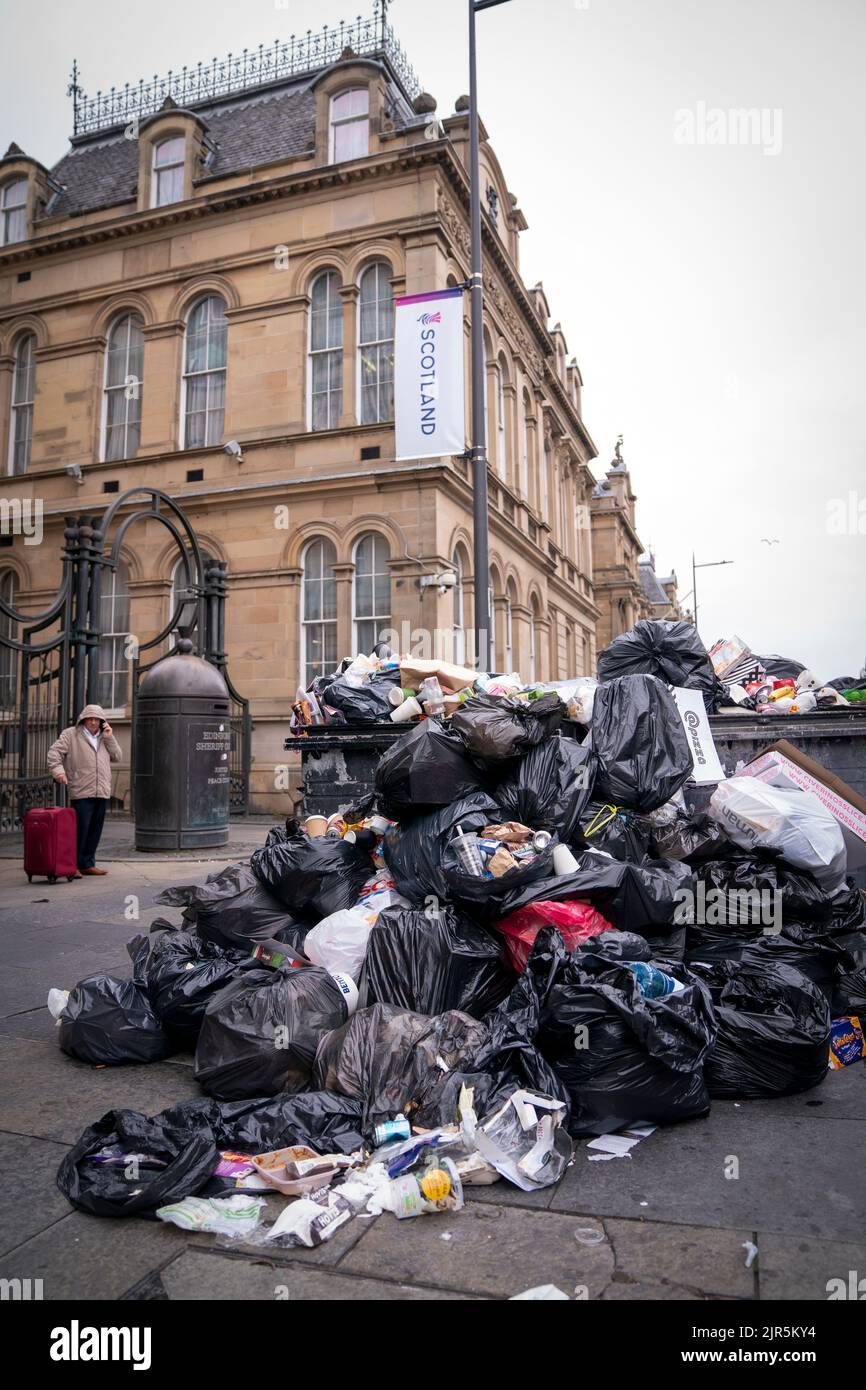 Bins and litter along Chambers Street in Edinburgh city centre as ...