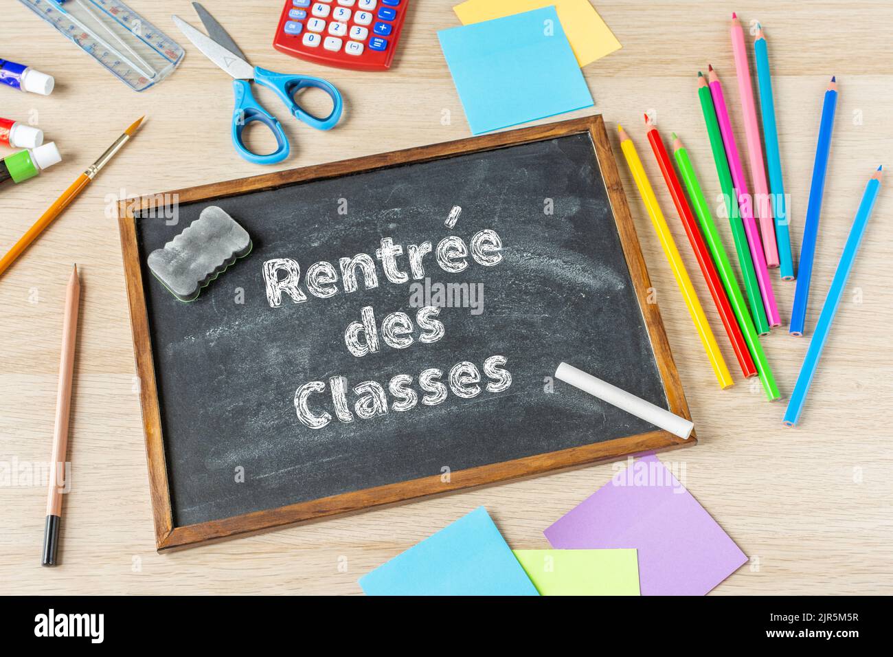 School slate with inscription "Rentrée des classes" in French Stock ...