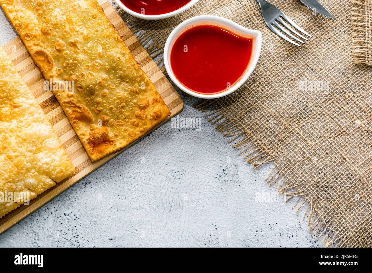 fried pastel, traditional brazilian snack with copy space text area ...