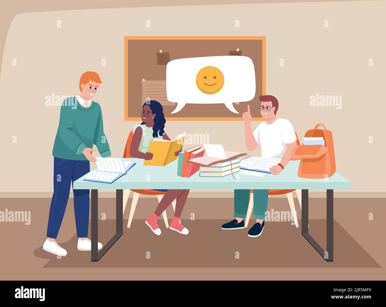 Students working together upon project flat color vector illustration ... Students working together upon project flat color vector illustration ...