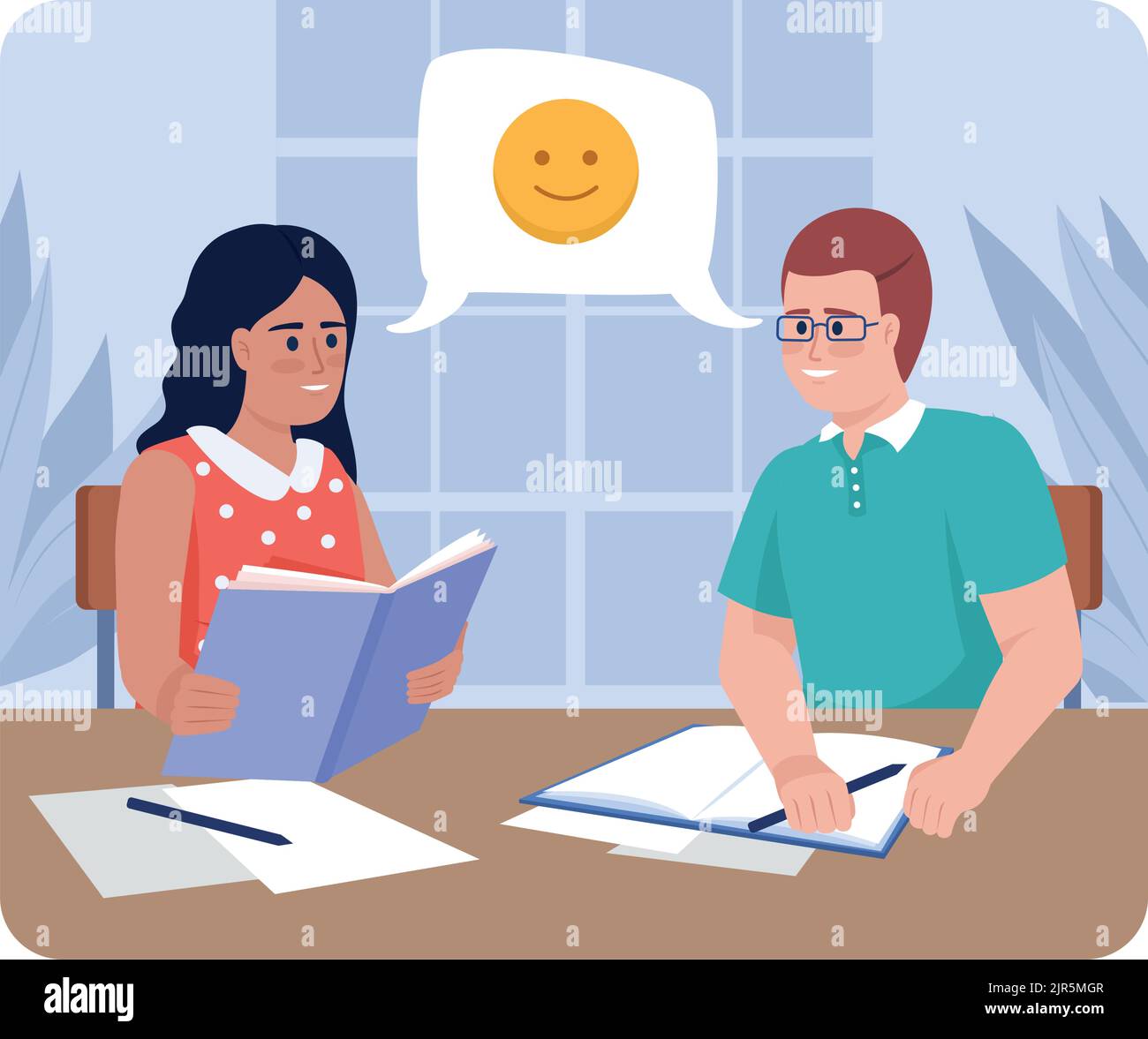 Communication of students at college 2D vector isolated illustration ...