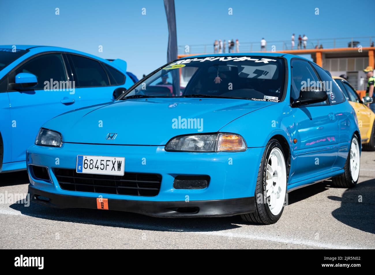 A blue classic Japanese sports car Honda Civic EG of the fifth generation at an exhibit Stock ...