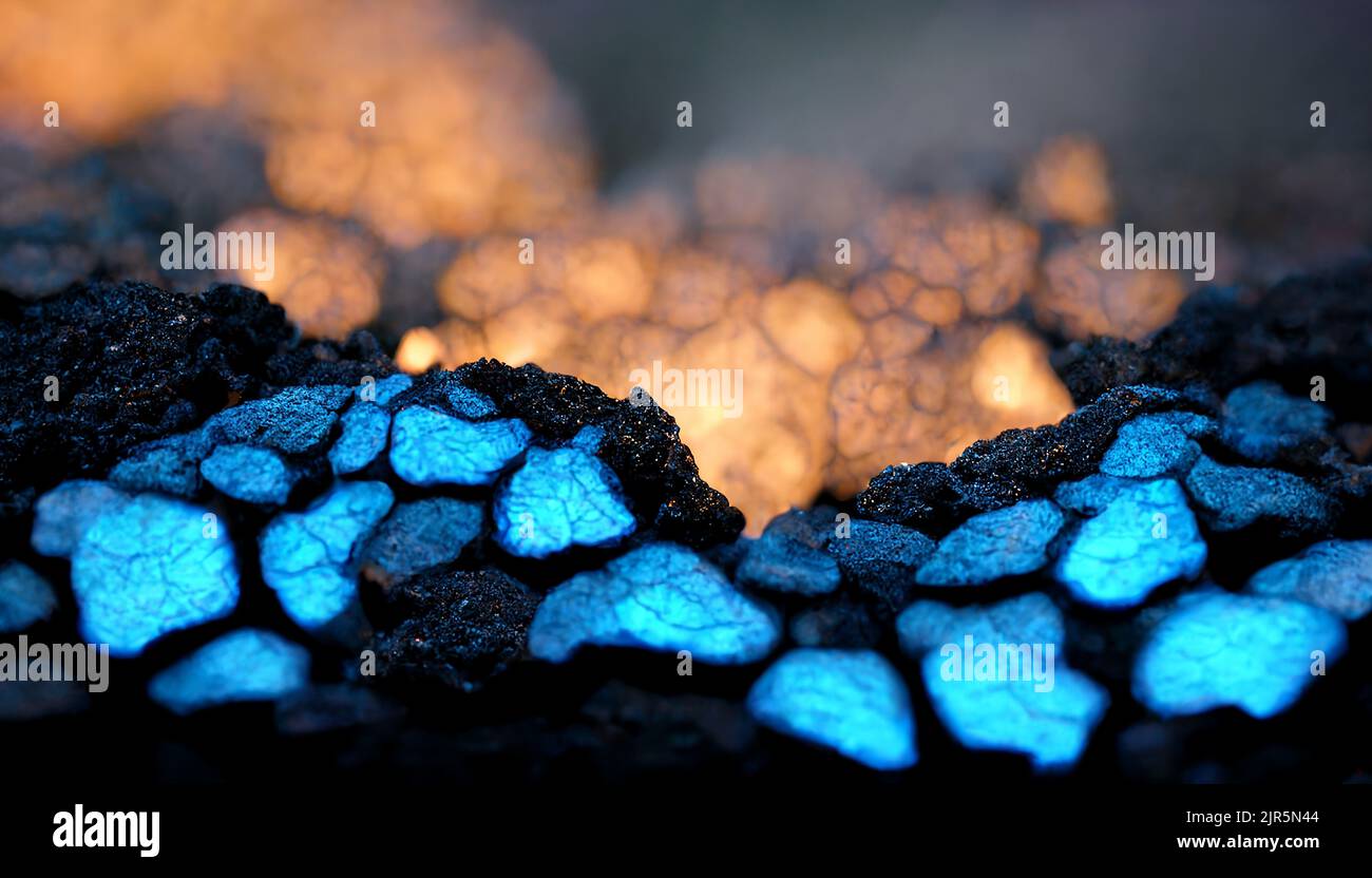 A hyper detailed 3D render of magma and lava particles and rare stones ...