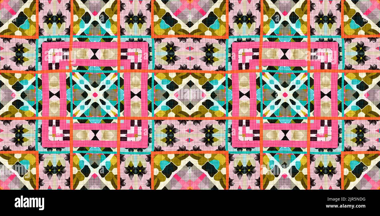 Kitsch pattern geometric retro design in seamless border background ...