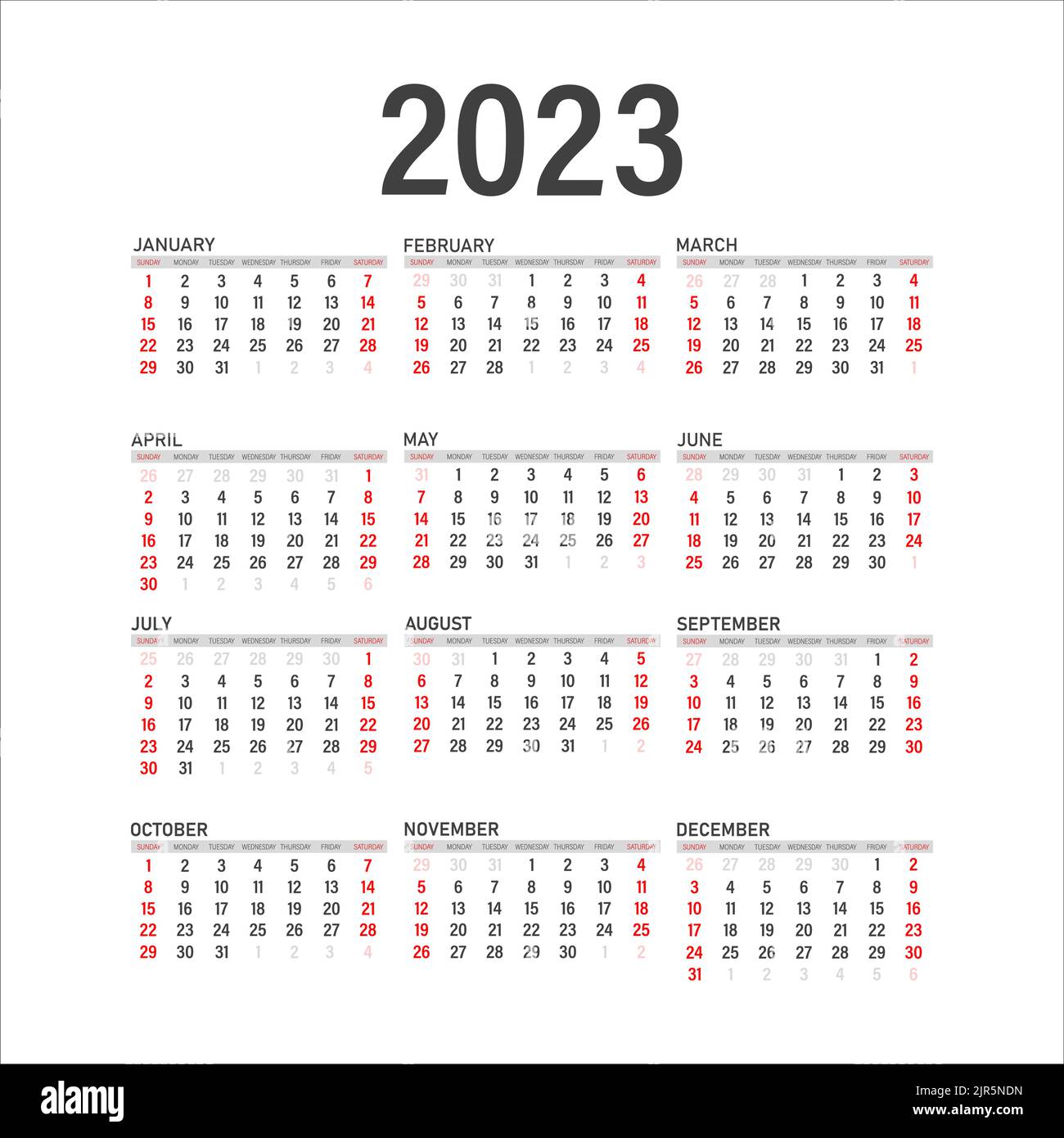 Simple 2022 2023 year calendar week Stock Vector Images - Alamy