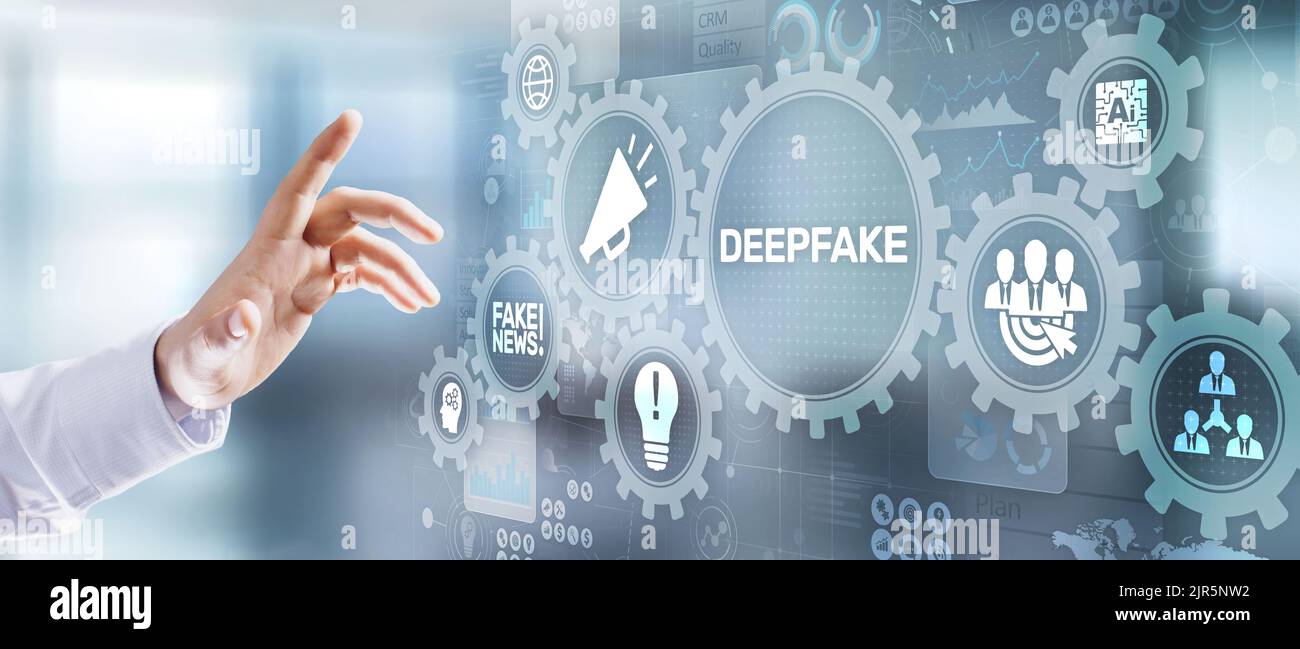 Deep Fake news artificial intelligence in media technology concept on ...