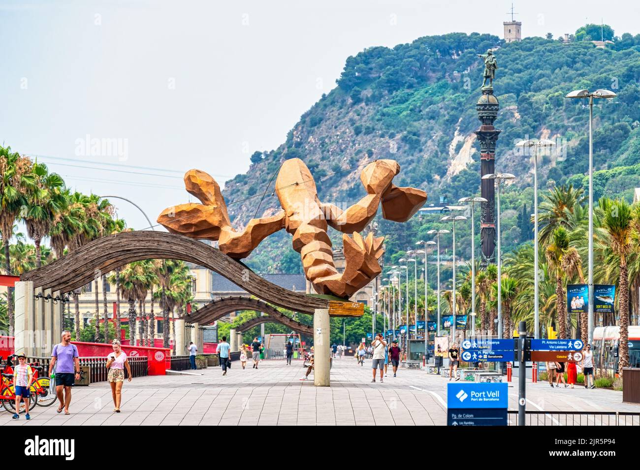Sculpture Gambrinus by Javier Mariscal in the old port promenade. The ...