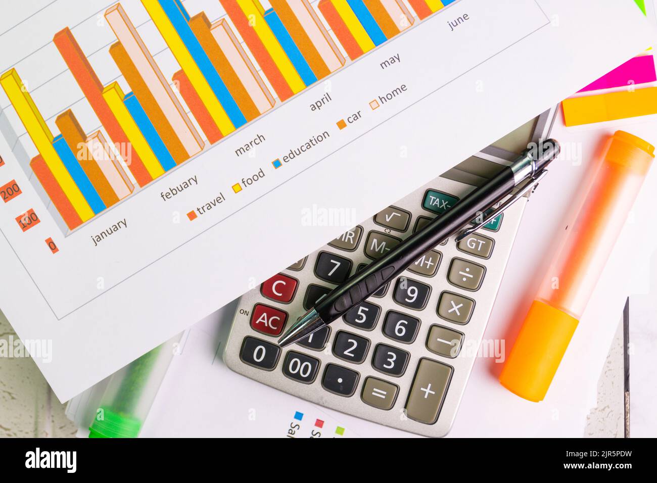 document color graph sheet for presentation at the office with ...