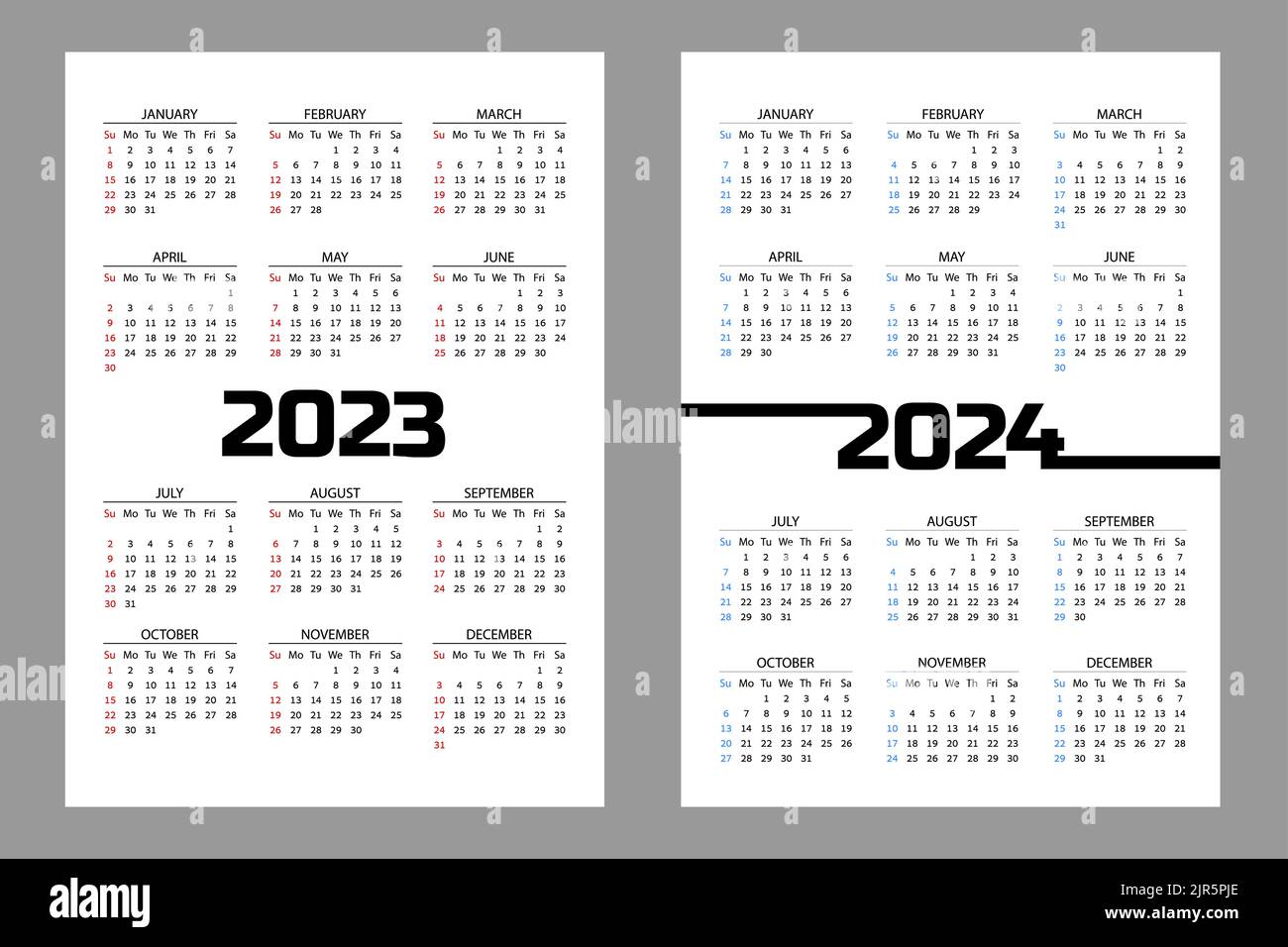 Vertical pocket calendar on 2023 and 2024 year. Vector template ...