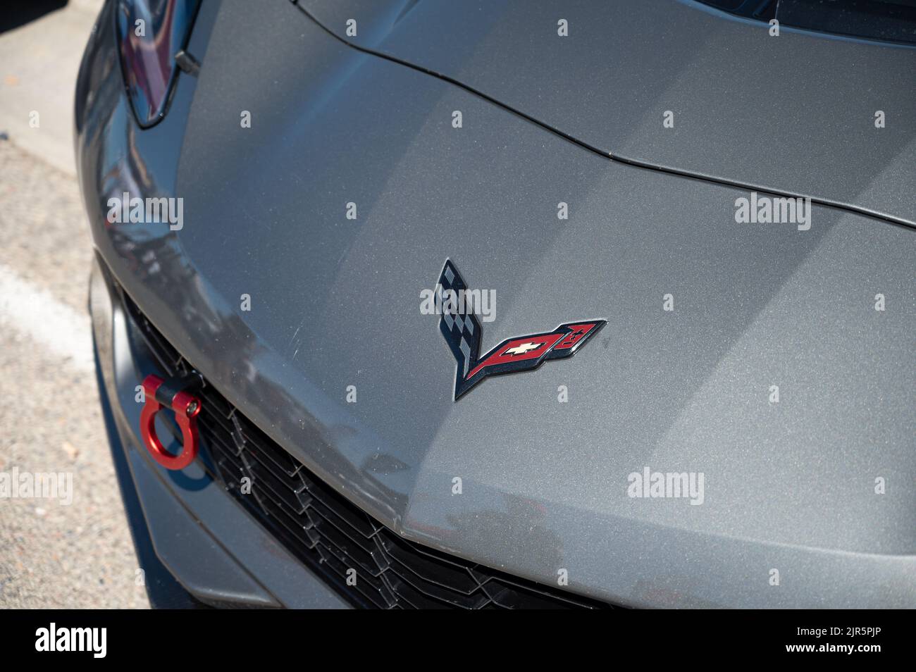 The details on a silver colored Chevrolet Corvette C6 parked on the ...