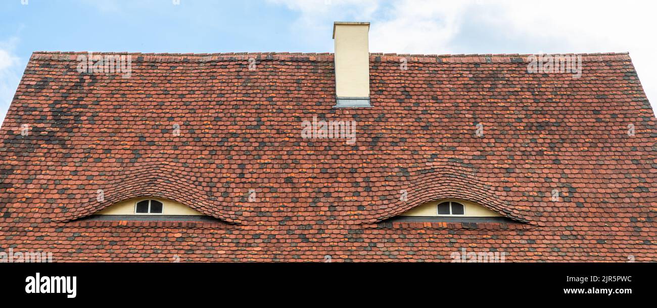 Old beautiful european german fachwerk building rooftop with eye shaped ...