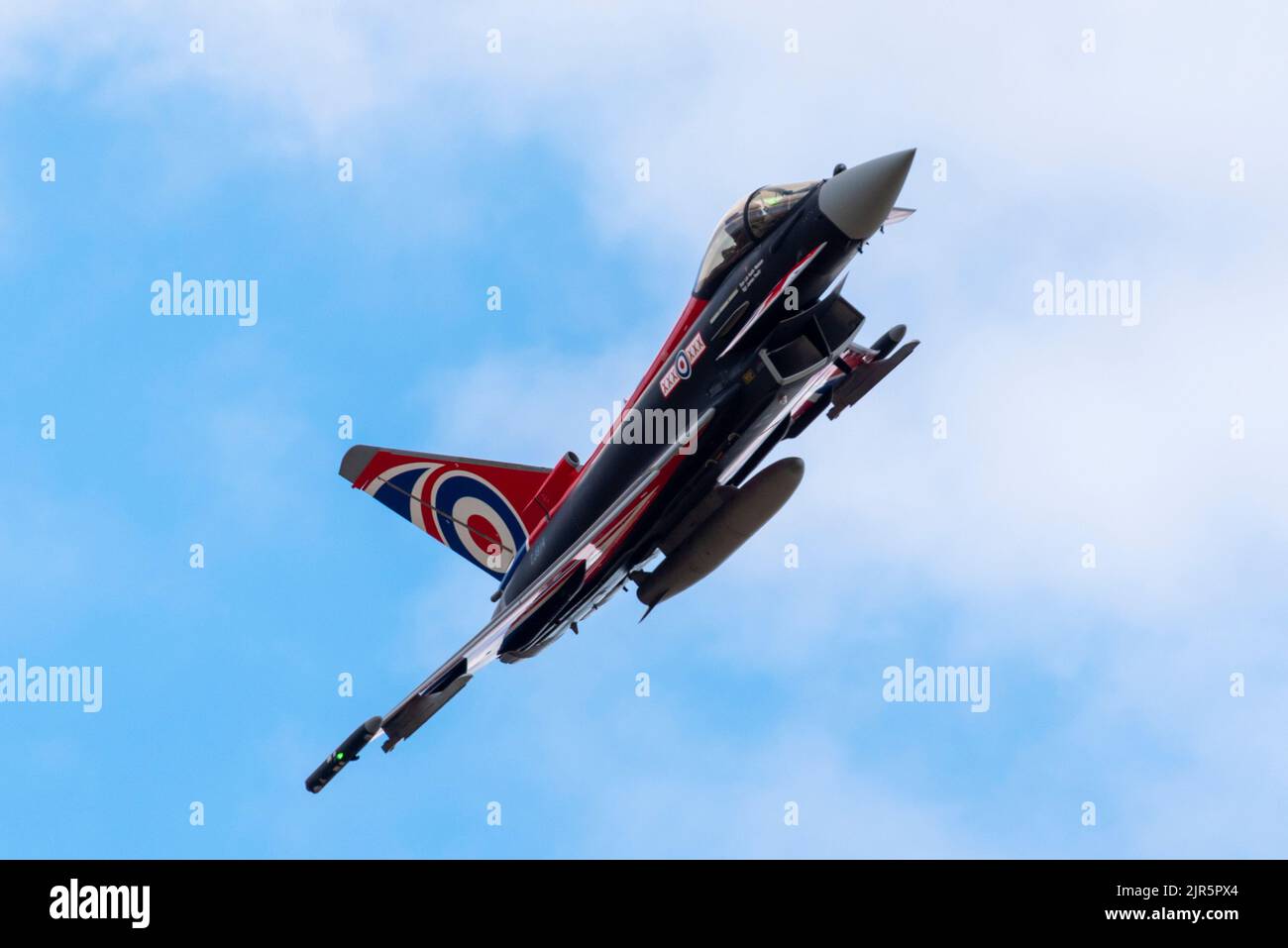 RAF Eurofighter Typhoon jet fighter plane flying at London Southend ...