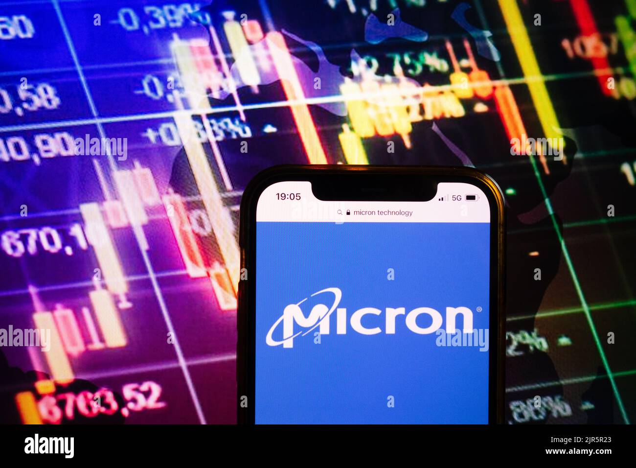 KONSKIE, POLAND - August 10, 2022: Smartphone displaying logo of Micron ...
