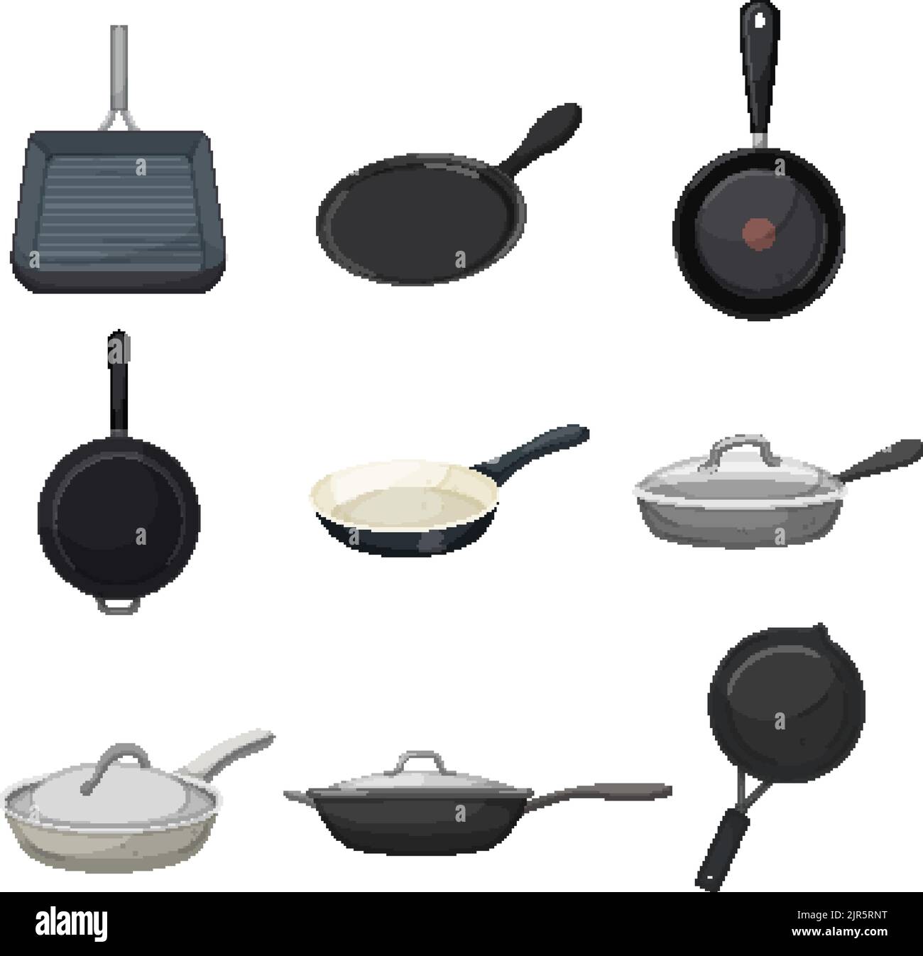 frying pan kitchen set cartoon vector illustration Stock Vector Image ...