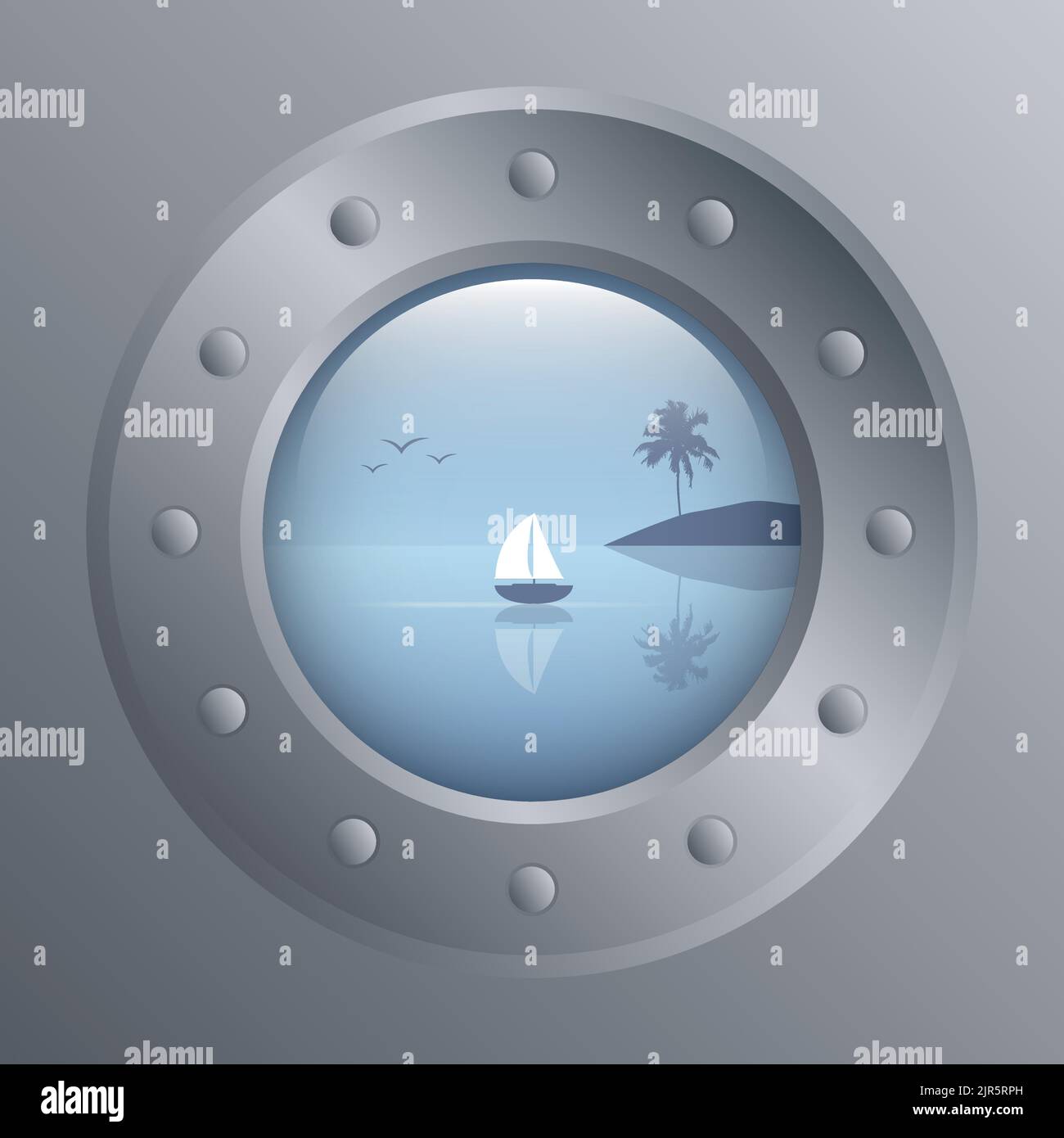 porthole with tropical seascape view marine summer holiday design Stock ...