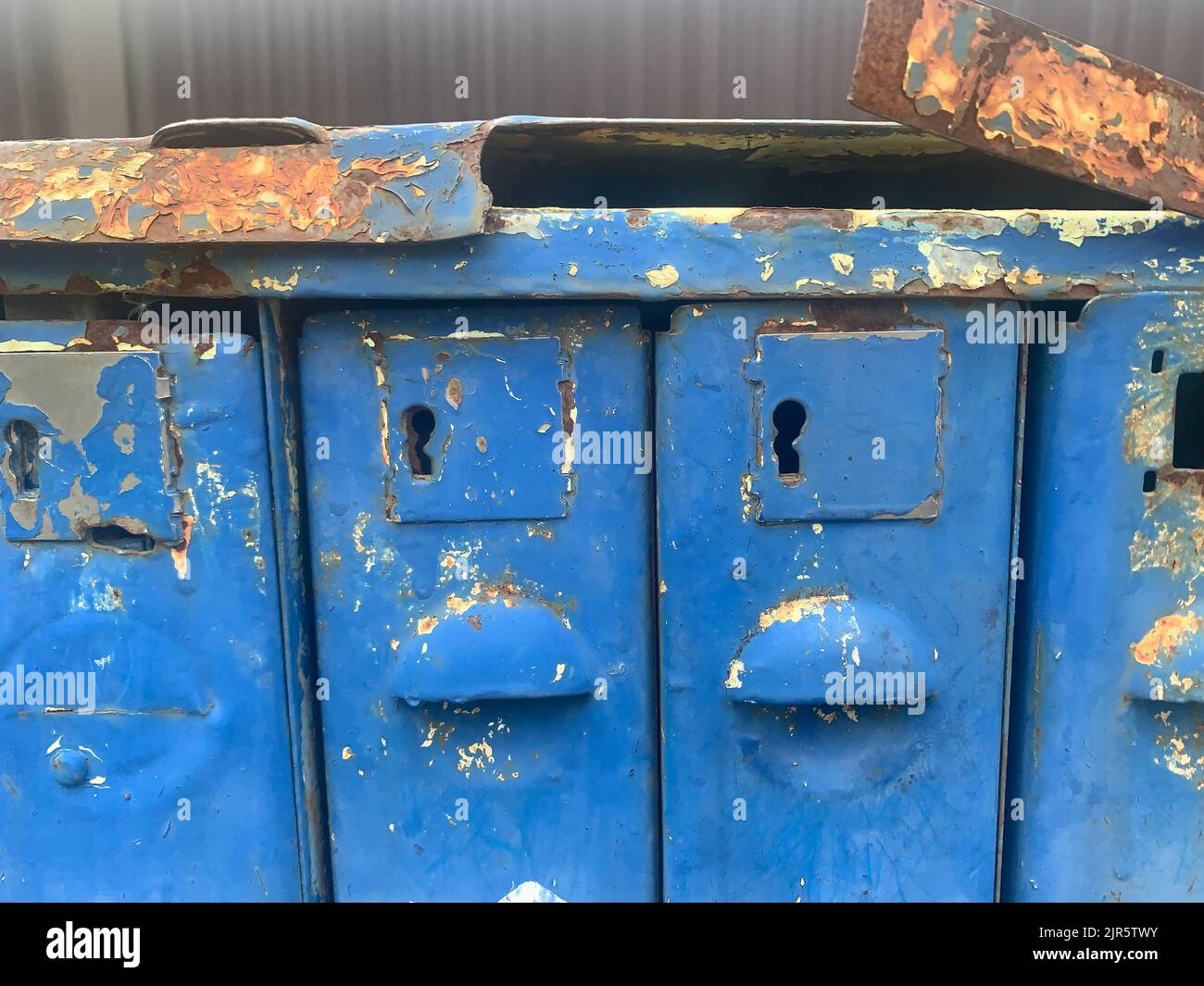 Set of blue old mailboxes Stock Photo - Alamy