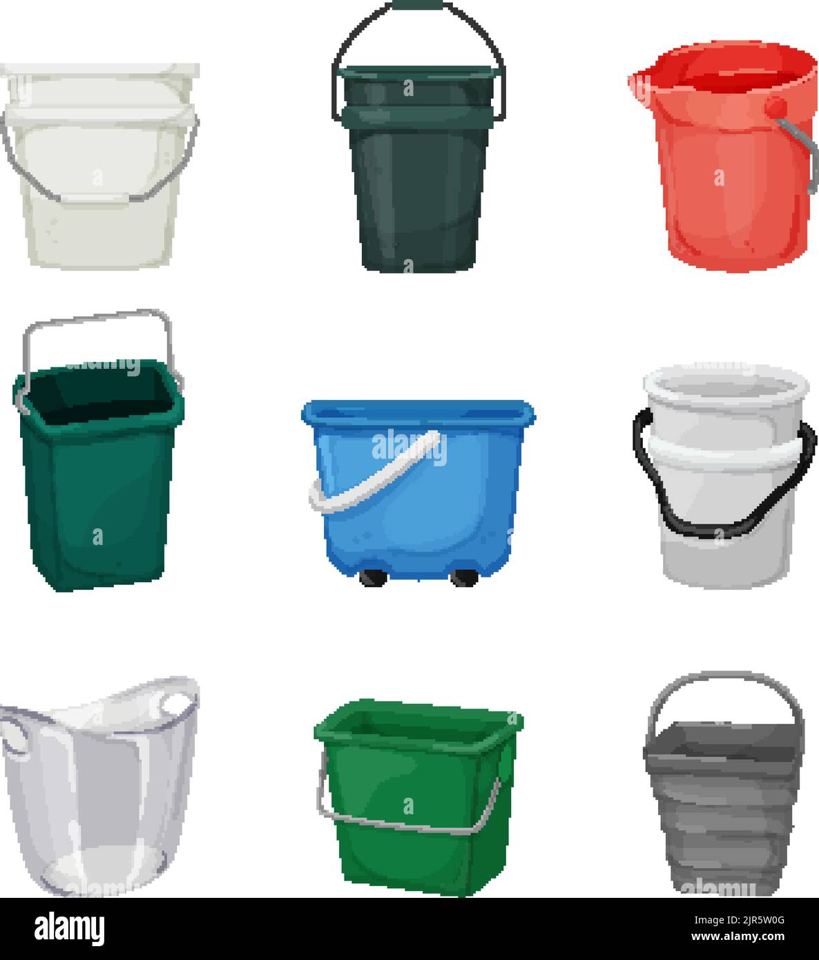 plastic bucket container set cartoon vector illustration Stock Vector ...