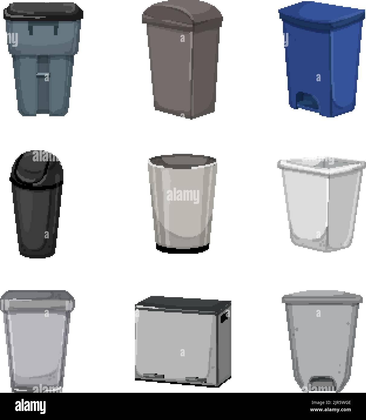 trash bin garbage set cartoon vector illustration Stock Vector Image ...