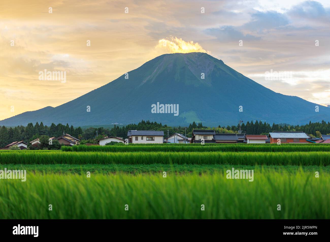 Early morning sun lights up fog on peak of Mt. Daisen in Tottori, Japan Stock Photo - Alamy