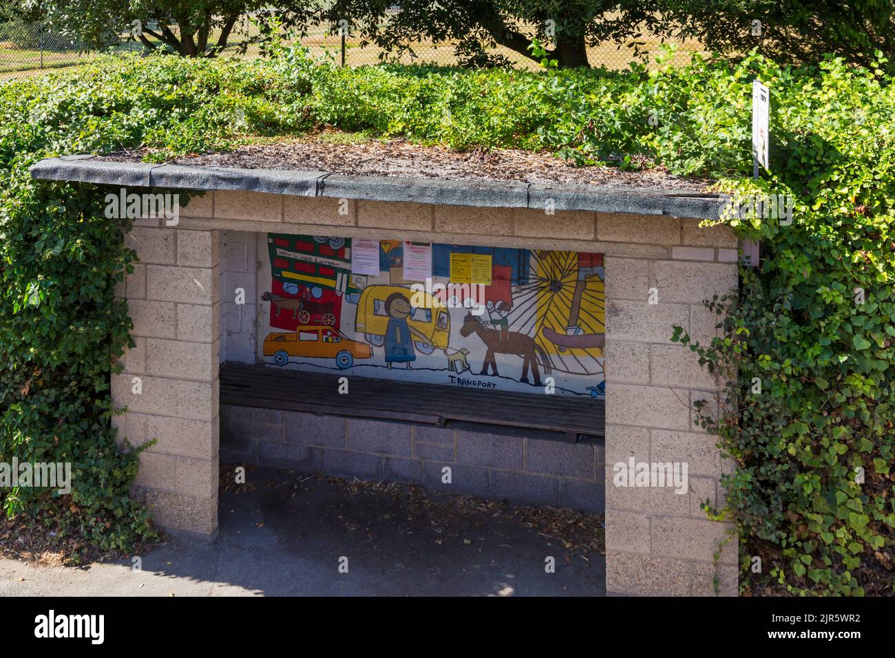 Decorated bus stop shelter in the village of Market Lavington ...