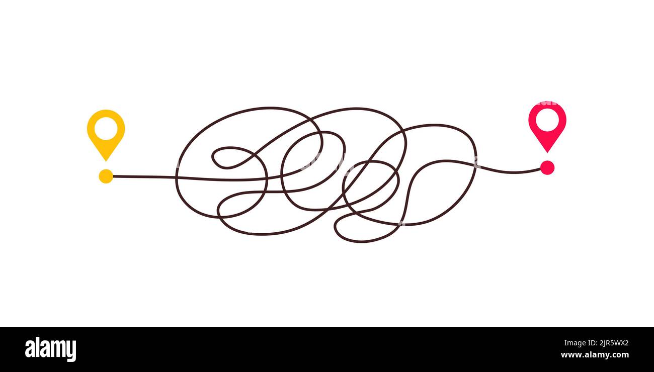 Difficult way, chaos path from point A to B. Complex chaos simplifying ...