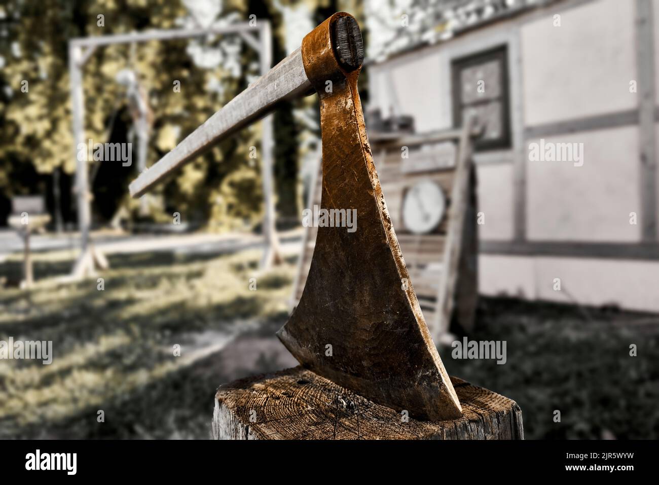 Medieval executioner's axe used to strike the head of condemned to ...