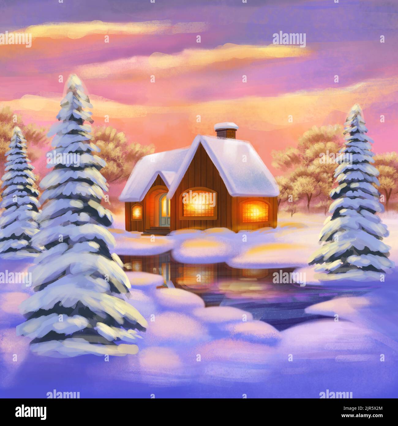 Winter Snow House. Realistic Fantastic Scenes. Fantasy Nature Backdrop ...