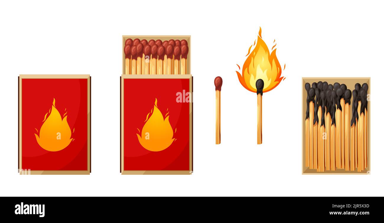 Match box with burnt sticks. Set of matchsticks with sulfur head ...