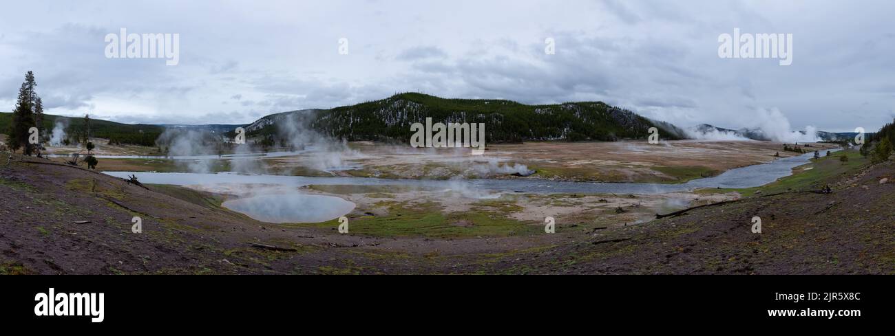 Hot spring Geyser with colorful water in American Landscape Stock Photo ...