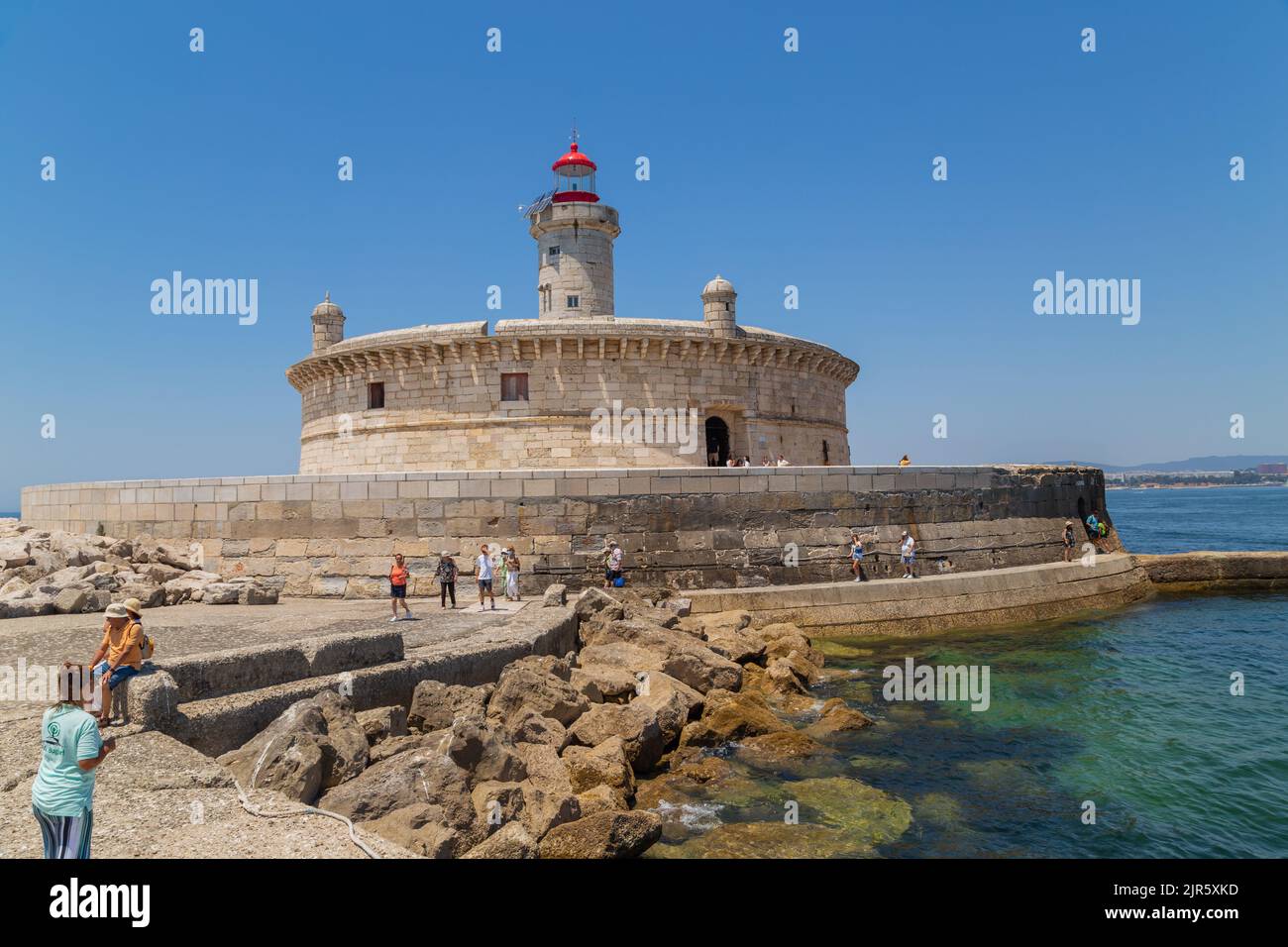 Lisbon, Portugal: 09 July 2022: People visiting the old Bugio ...