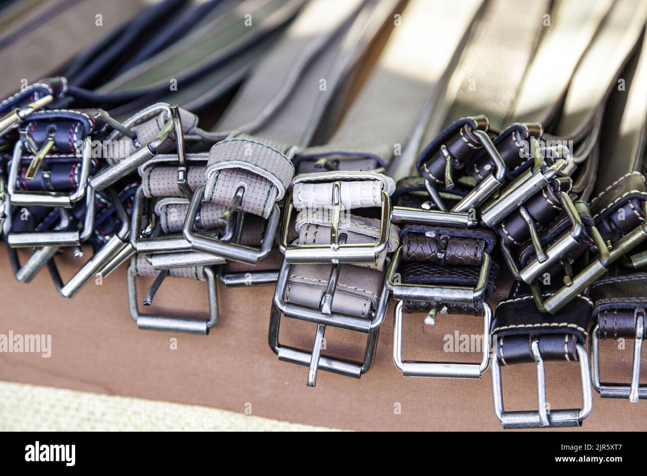 Detail of colored leather belts, crafts and tradition Stock Photo - Alamy