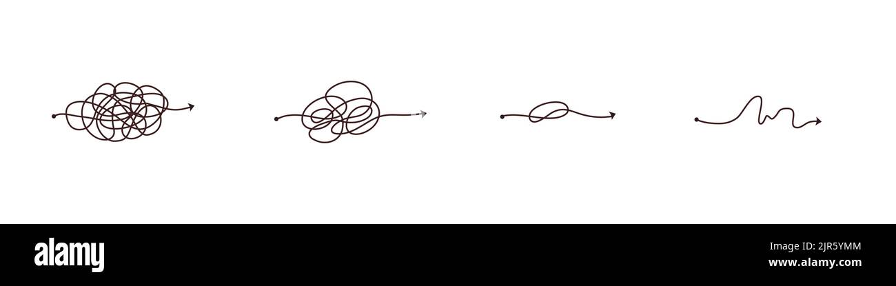 Simple line and complex easy way. Scribble doodle chaos mindset. Problem solving, difficult line ...