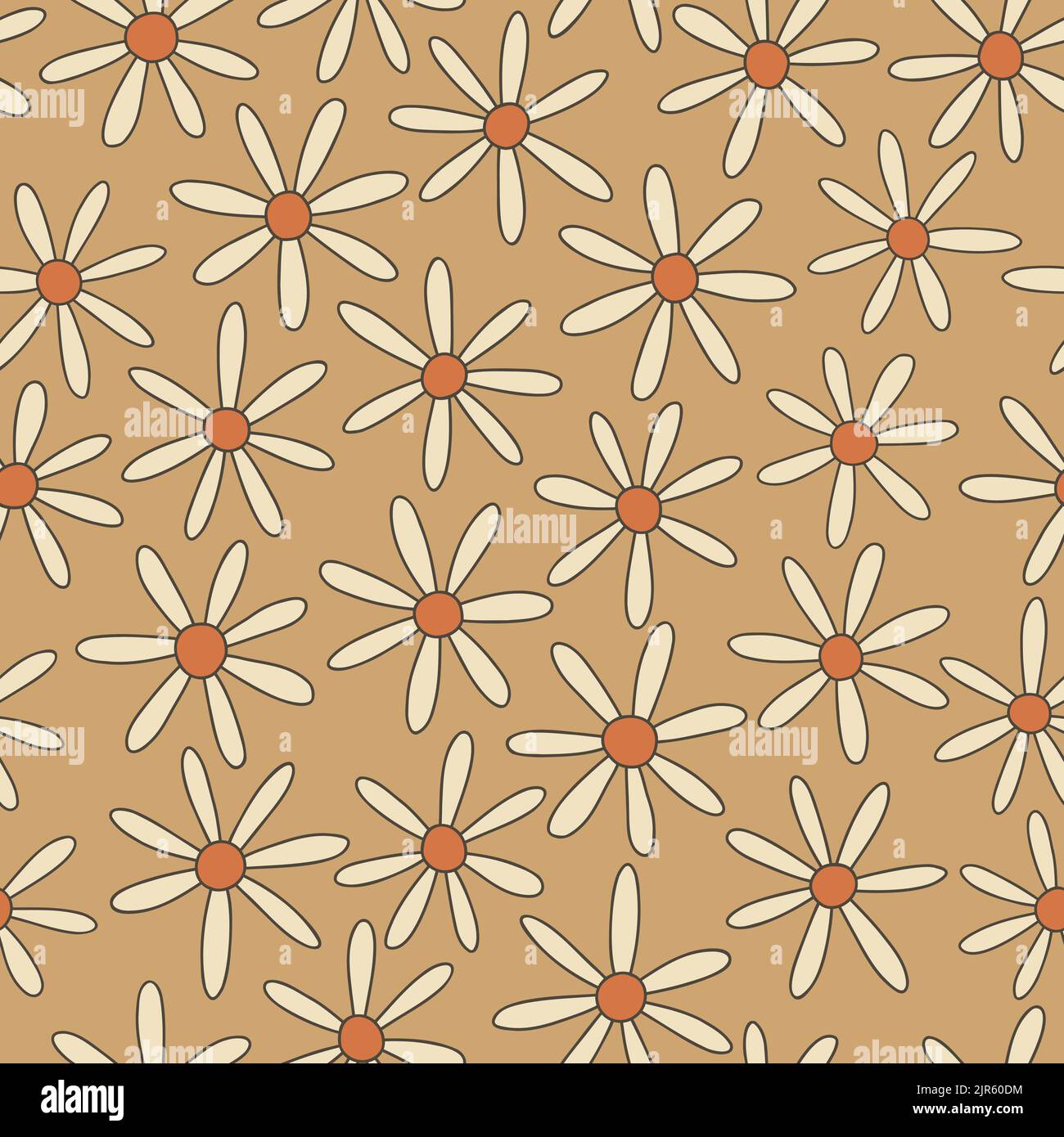 Colorful Ditsy Hand-Drawn Floral Daisies Vector Seamless Pattern. Retro 70s Style Stock Vector ...