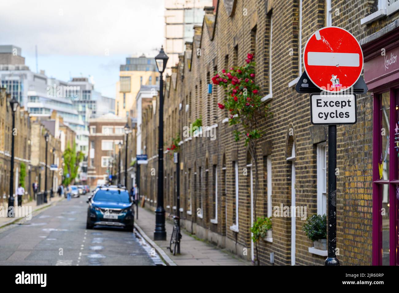 LONDON - May 20, 2022: No Entry road sign on terraced street of old ...