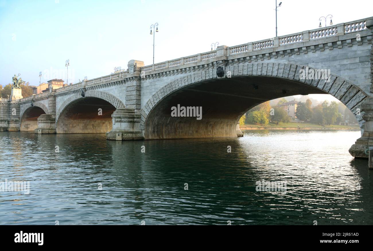 The river Po in Turin through the historic center of the city and you ...