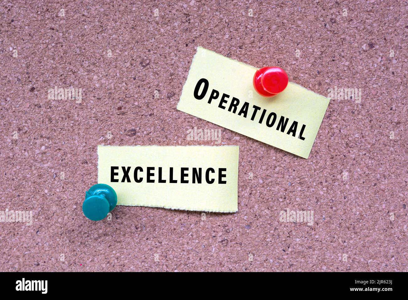 Operational excellence words on stick note and pinned to a cork notice ...