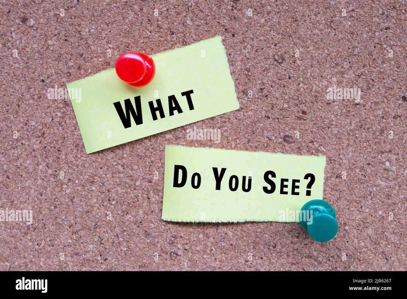 What do you see question on stick note and pinned to a cork notice ...